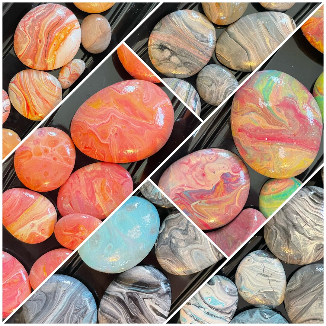 Decorative Rock Sets - Paint Poured Decorative Rocks - Unique Rocks - Etsy