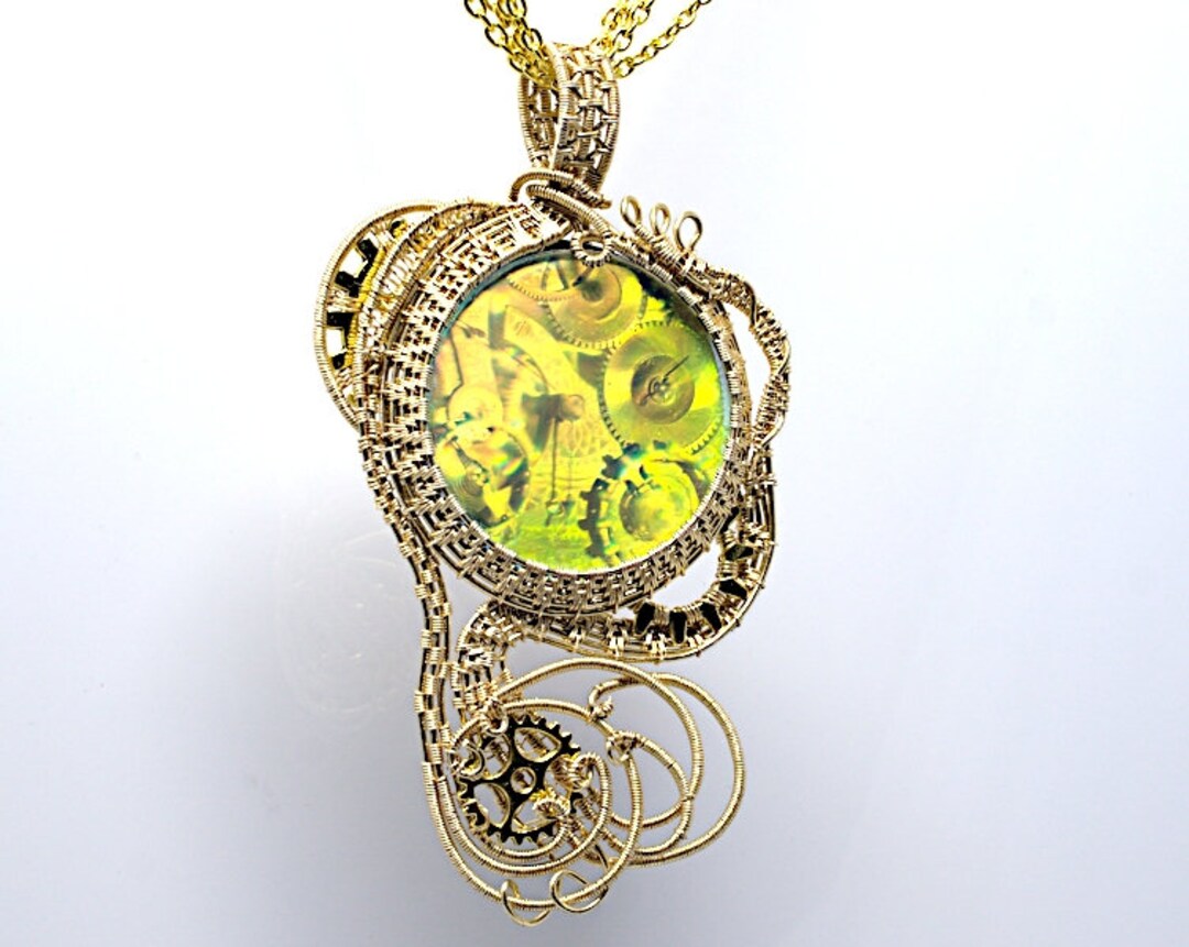 Wire Weaving Steampunk Vintage Glass Hologram Pendant, OOAK - Etsy