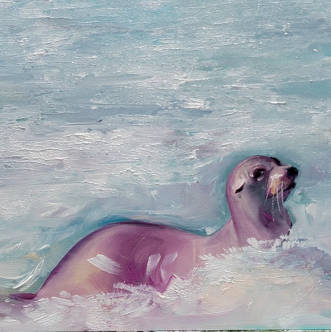 Pink Seal in the Ocean ORIGINAL Oil Painting, La Jolla San Diego ...