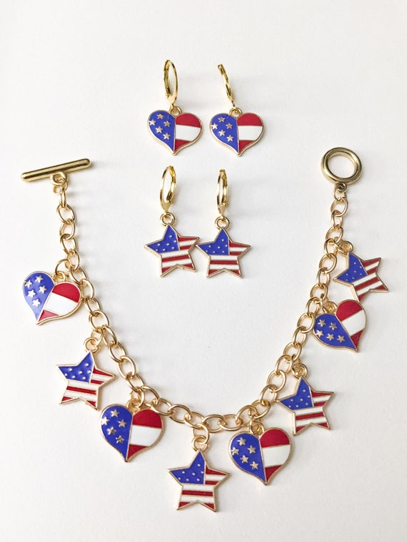 American Flag Jewelry Set USA Flag Jewelry Patriotic - Etsy