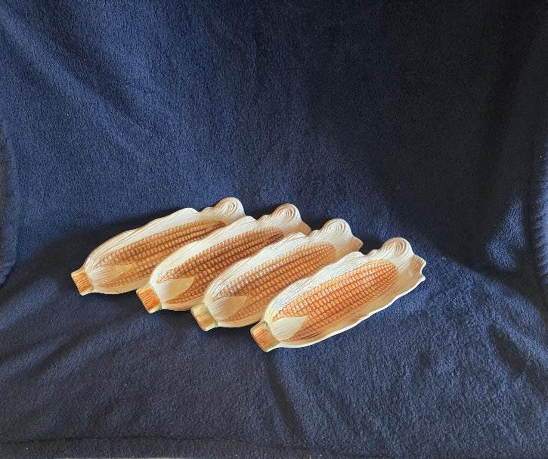 Hand Painted Corn on the Cob Ceramic Holder Boats Plate Set of 4 - Etsy