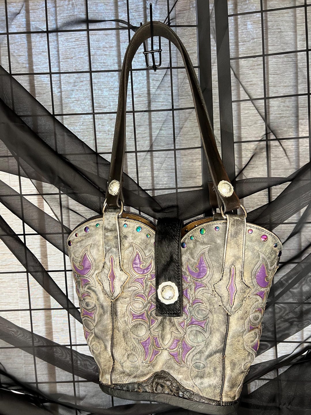 Grey and Purple Cowboy Boot Purse - Etsy