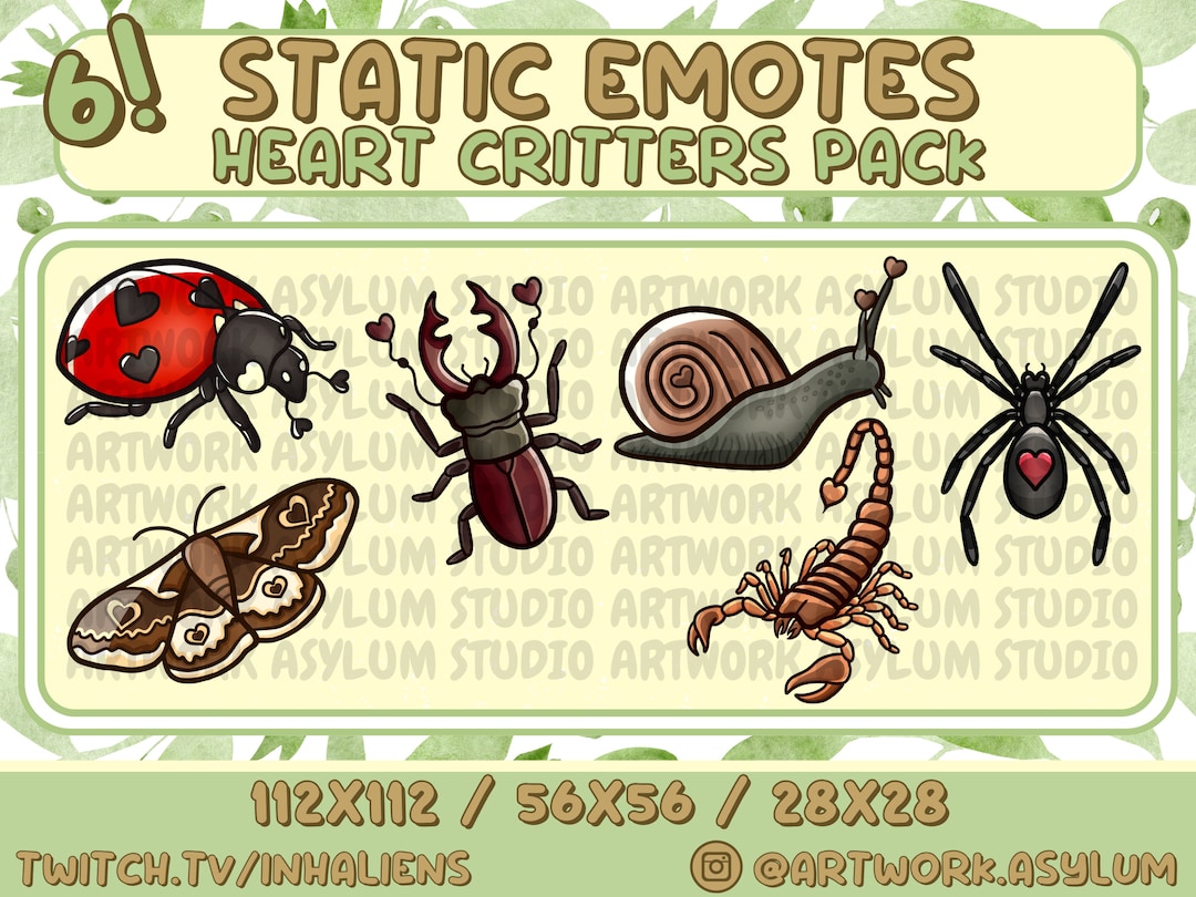 Cute Heart Critters/bugs/insects Pack of 6 Static Emotes for Twitch ...