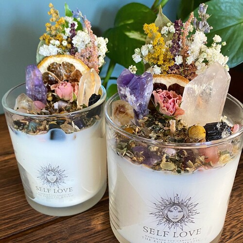 Attract Love Intention Candle Packed With Crystals Herbs & - Etsy
