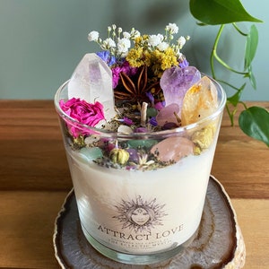 Attract Love Intention Candle Packed With Crystals Herbs & - Etsy