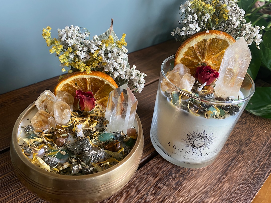 Abundance Intention Candle Packed With Crystals, Herbs and Flowers ...