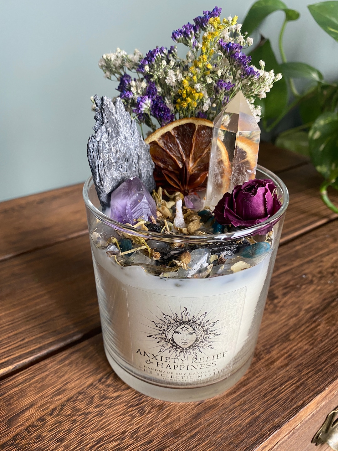 Anxiety Relief & Happiness Intention Candle Packed With Crystals, Herbs ...