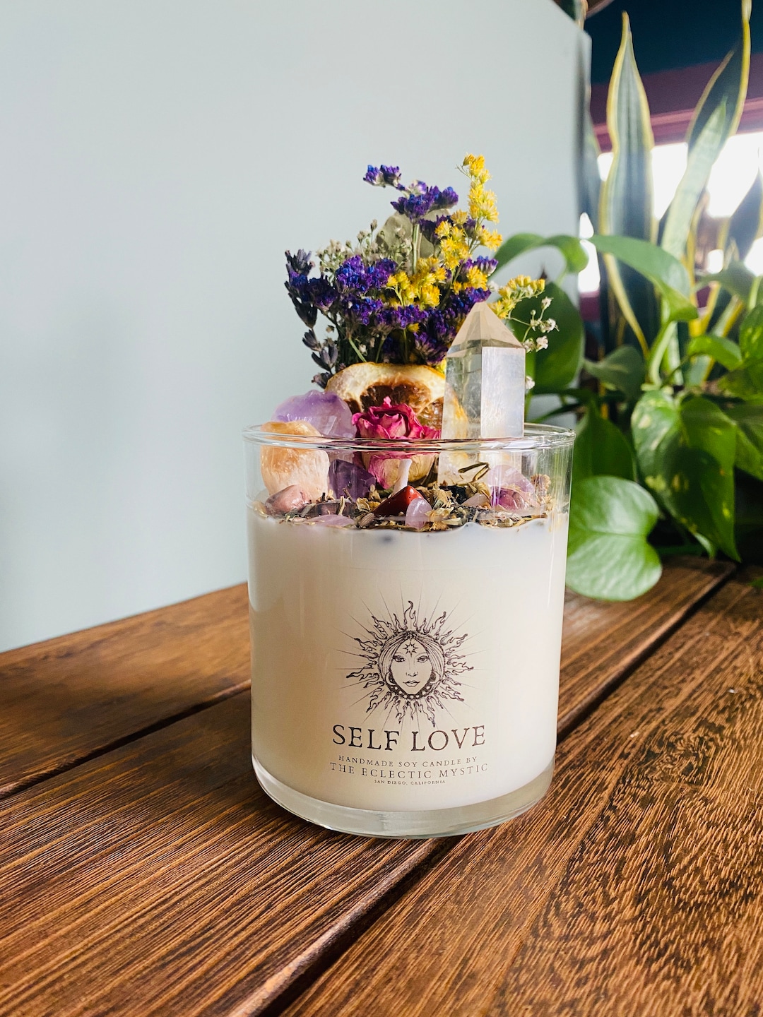 Self Love Intention Candle With Crystals, Herbs & Flowers- Black ...