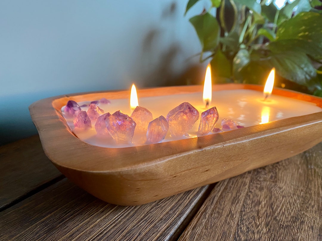Amethyst Dough Bowl Candle - 3 Wick Reusable Candle Container- Crystal ...