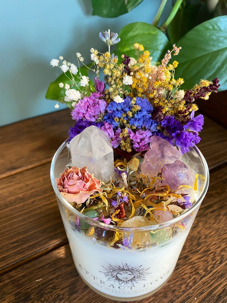 Attract Love Intention Candle Packed With Crystals Herbs & - Etsy