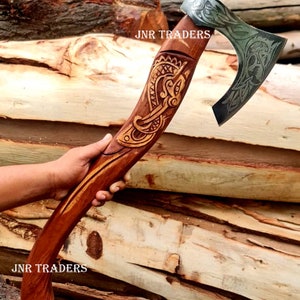 Handmade Viking Axe, Carbon Steel Hatched Axe, Hunting Axe, Tomahawk ...
