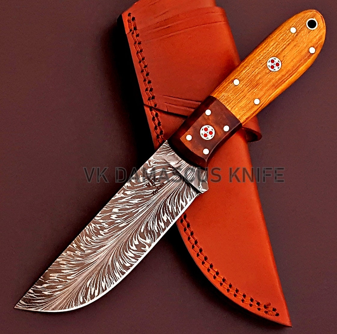 Vk6027 Handmade Damascus Steel Feather Pattern Hunting Skinner - Etsy