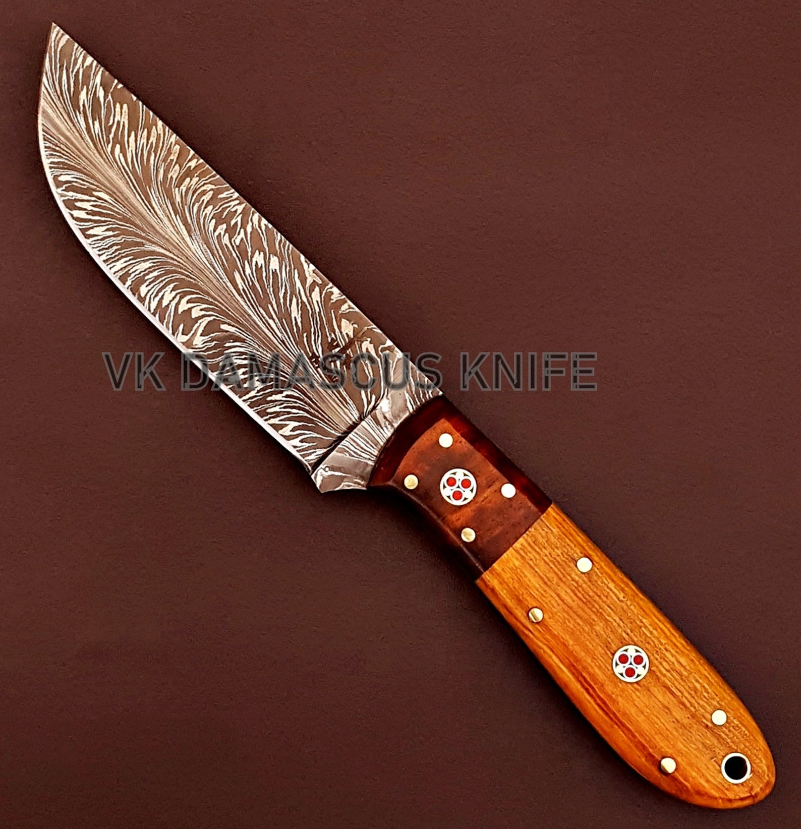 Vk6027 Handmade Damascus Steel Feather Pattern Hunting Skinner - Etsy