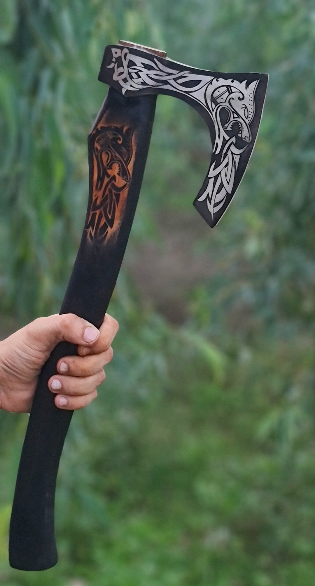 Handmade Viking Axe, Carbon Steel Hatched Axe, Hunting Axe, Tomahawk ...