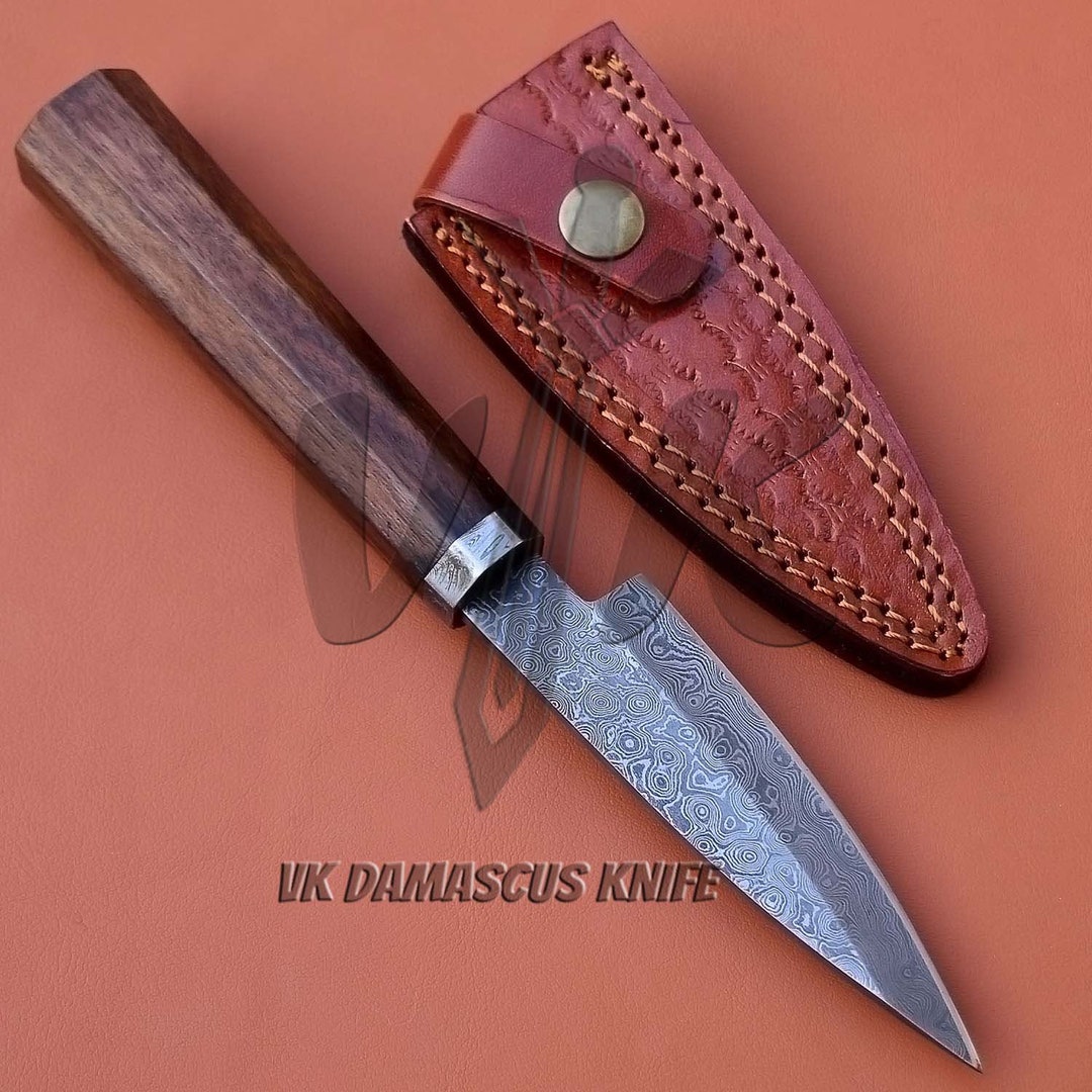 Paring Knife Damascus Steel Handmade With Leather Sheath, Kitchen Chef ...