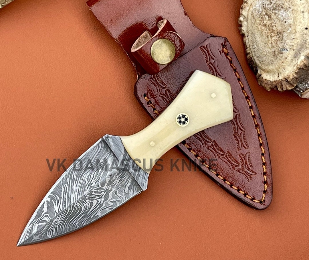 Handmade Forged Damascus Mini Dagger Fixed Blade Knife Double Edge ...