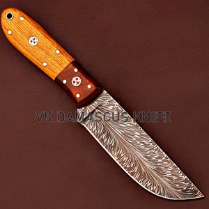 Vk6027 Handmade Damascus Steel Feather Pattern Hunting Skinner - Etsy