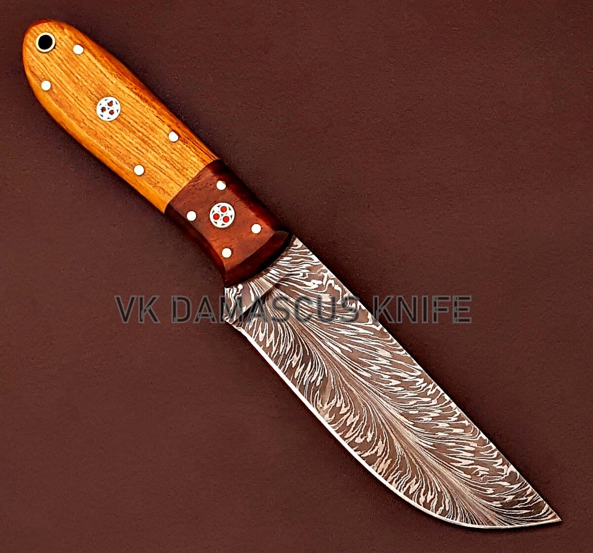 Vk6027 Handmade Damascus Steel Feather Pattern Hunting Skinner - Etsy