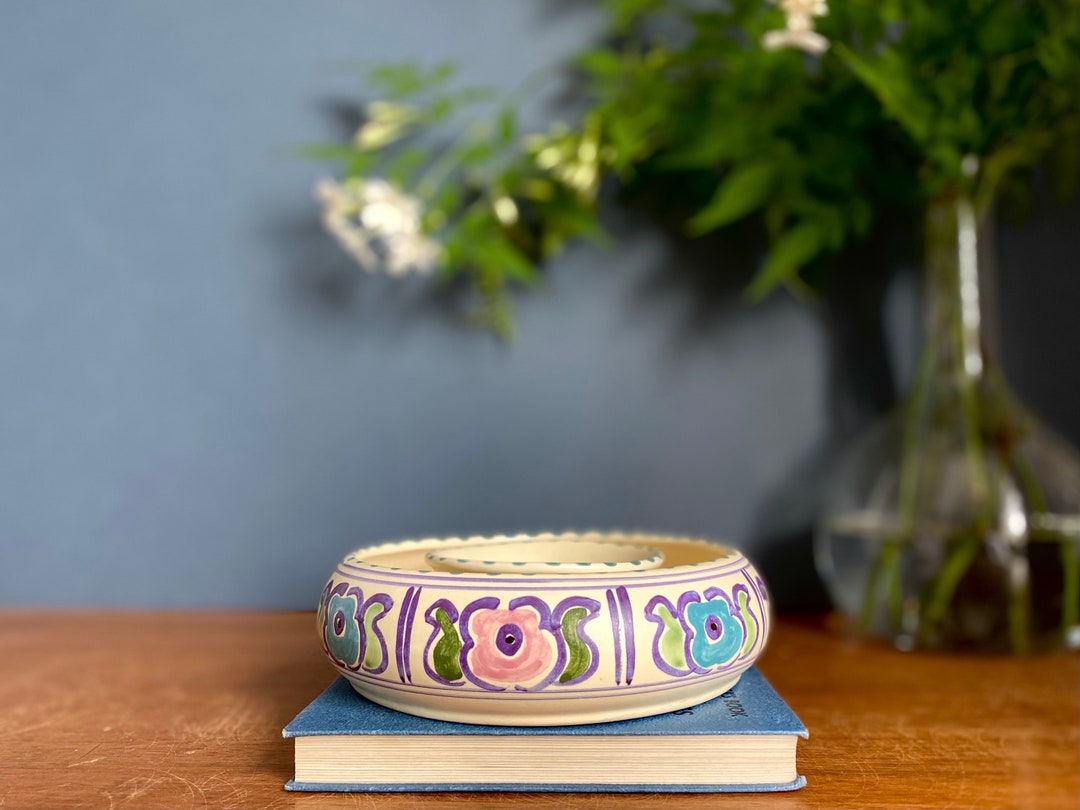 Vintage Honiton Pottery, Devon, Studio Pottery Posy Ring / Handpainted ...