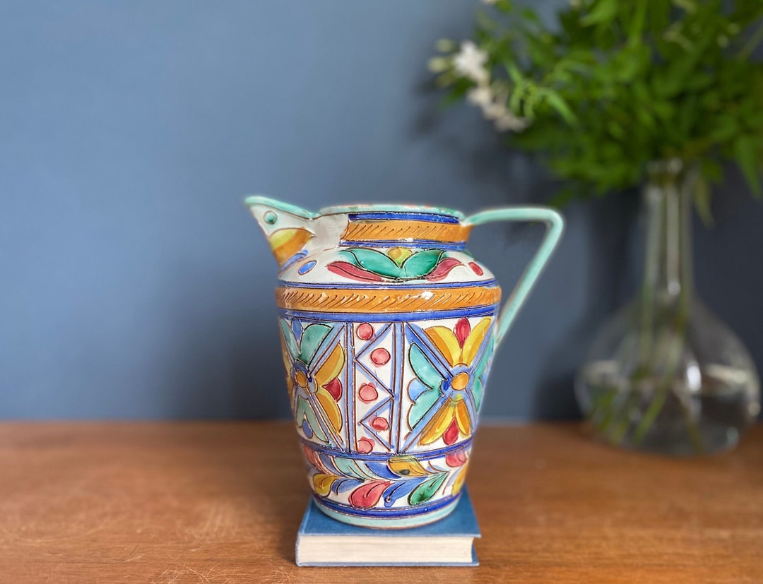 Vintage Italian Jug Vase / Made in Italy / Hand Etched and Painted ...