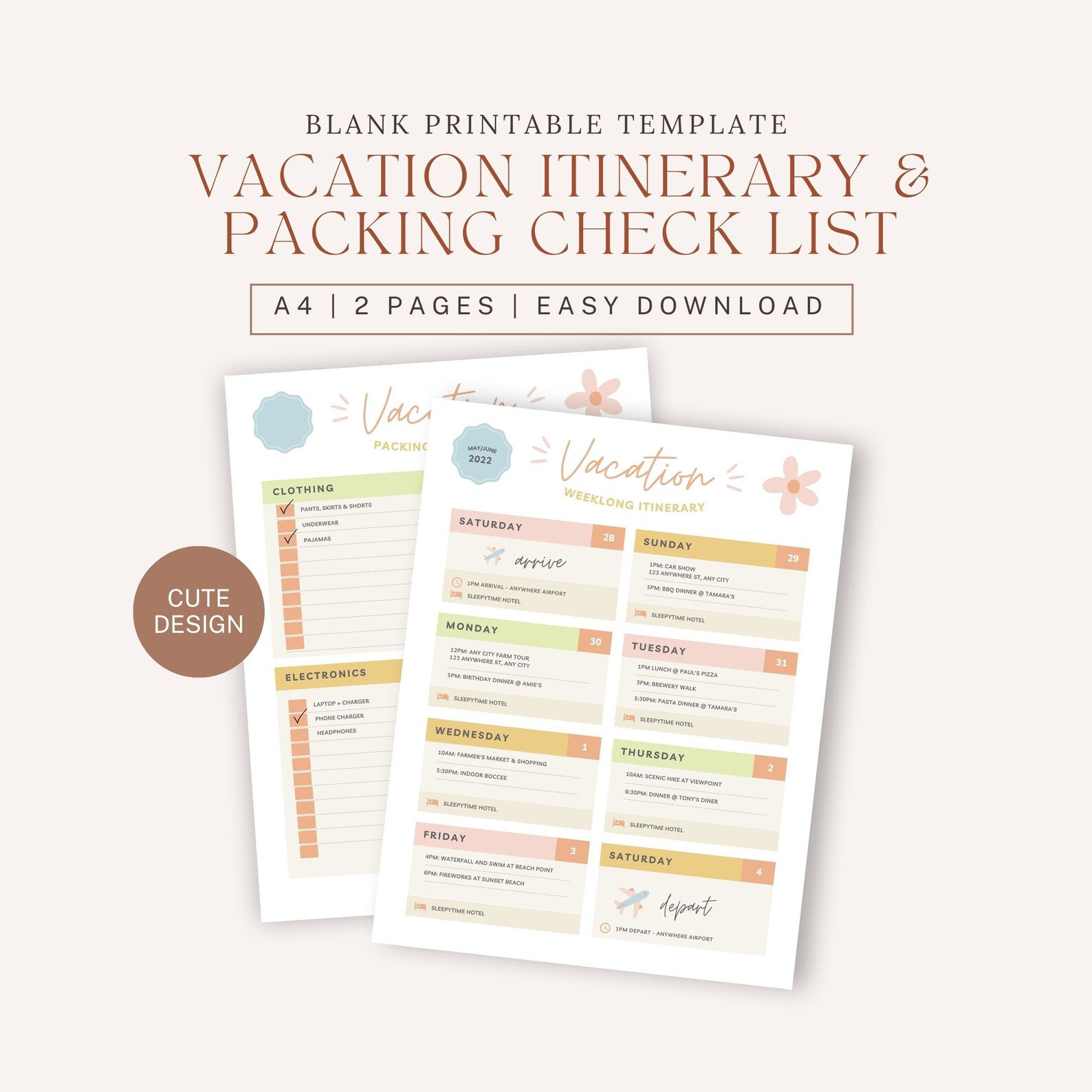 Printable Travel Planner - Itinerary - Packing Checklist - Instant ...