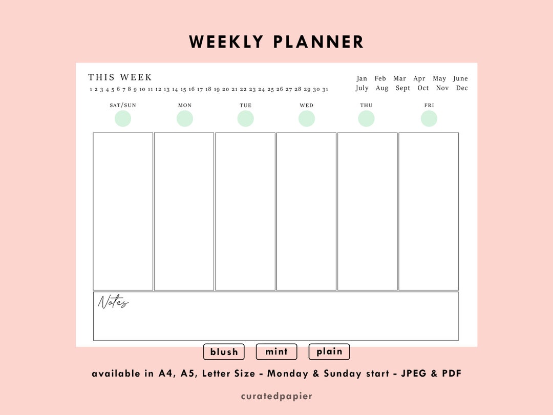 Weekly Printable Planner 3 Colors Weekly Schedule Productivity Planner ...