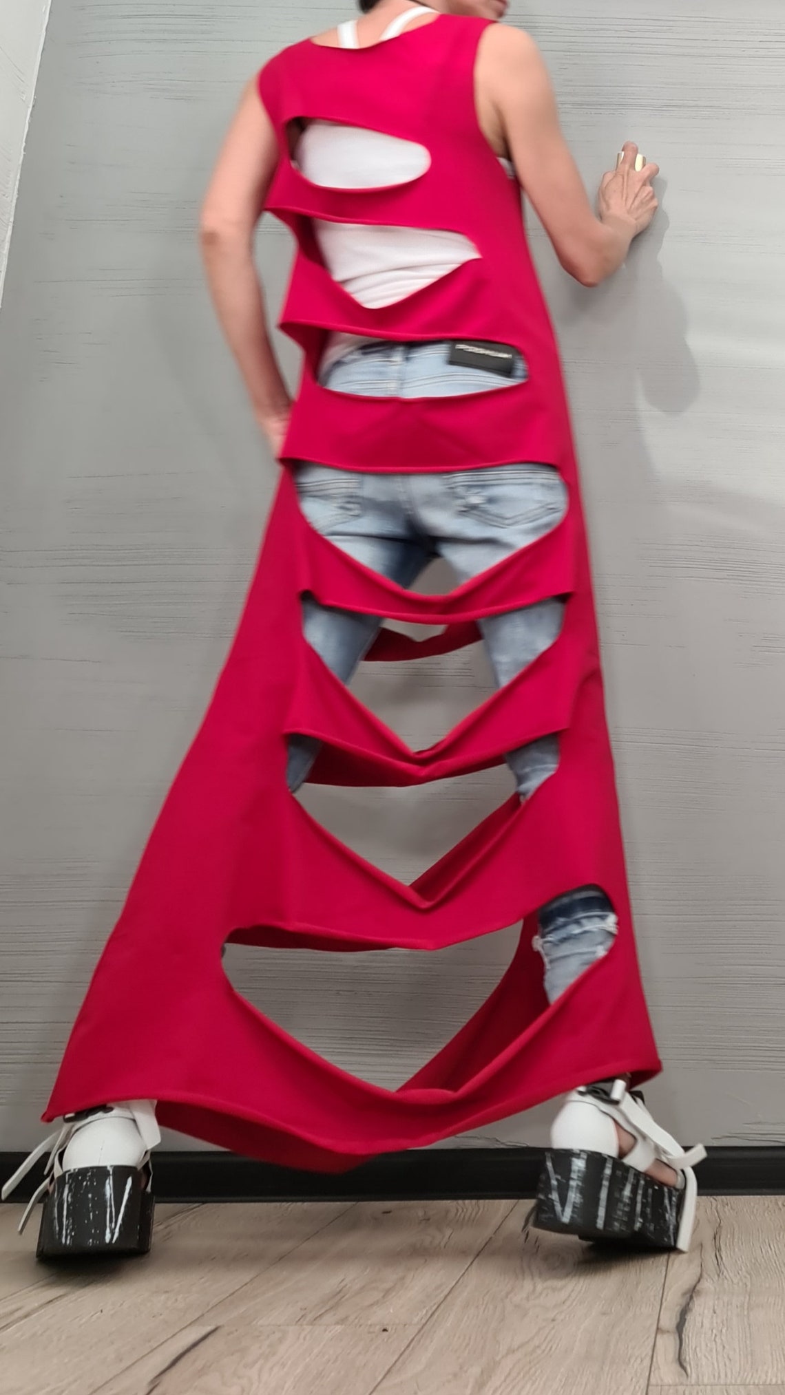 Asymmetric Red Top Extravagant Top Futuristic Clothing | Etsy