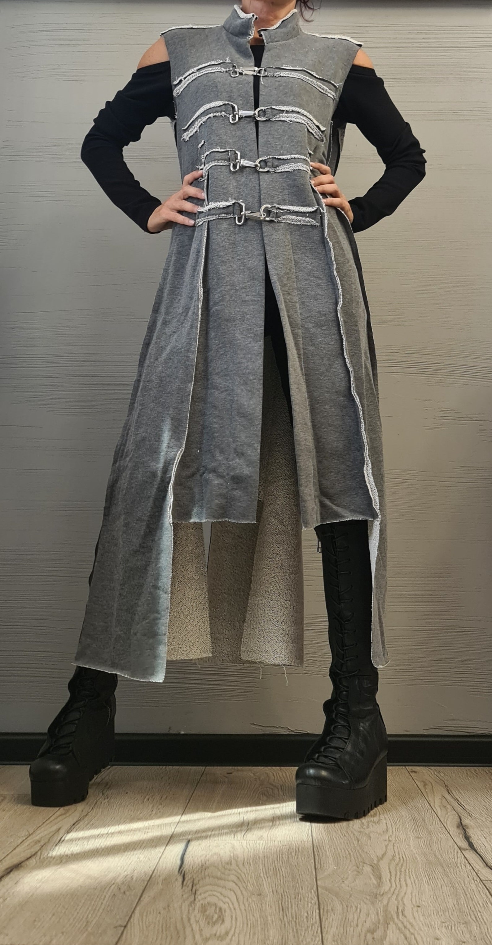 New Collection Grey Cotton Vest, Asymmetric Vest, Sleeveless Vest, Long ...