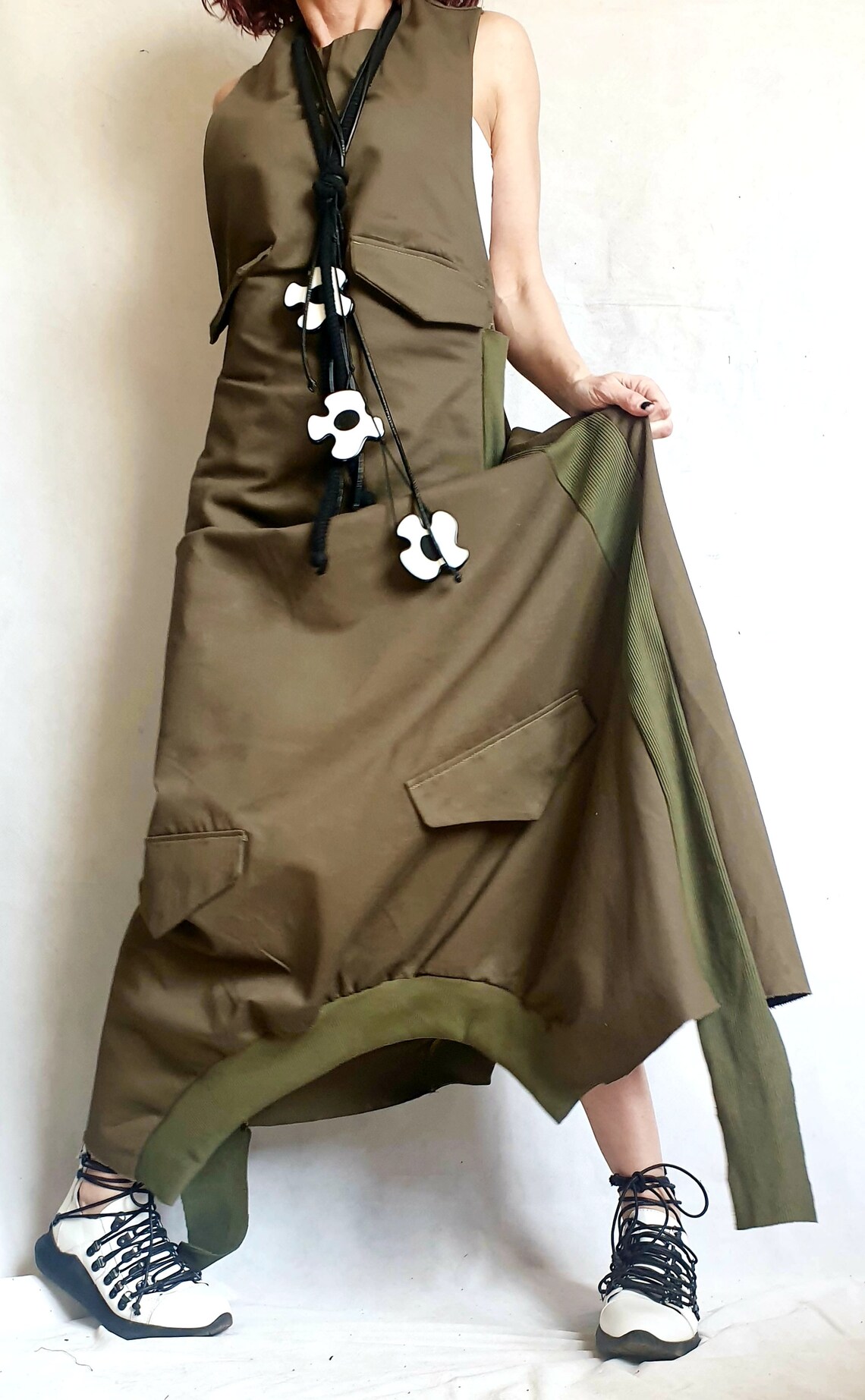 Deconstructed Dress, Long Loose Dress, Outside Pockets Dress ...