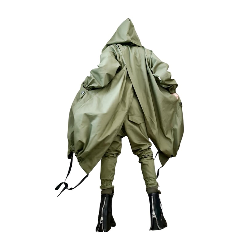 Military Trench Coat Set, Avantgarde Cargo Pants and Hooded Jacket ...