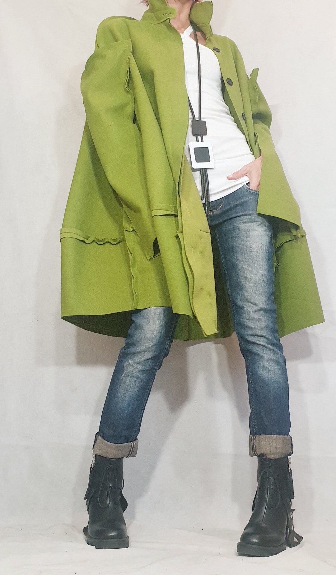 Extravagant Deconstructed Coat, Green Coat, Wool Coat, Winter Coat ...