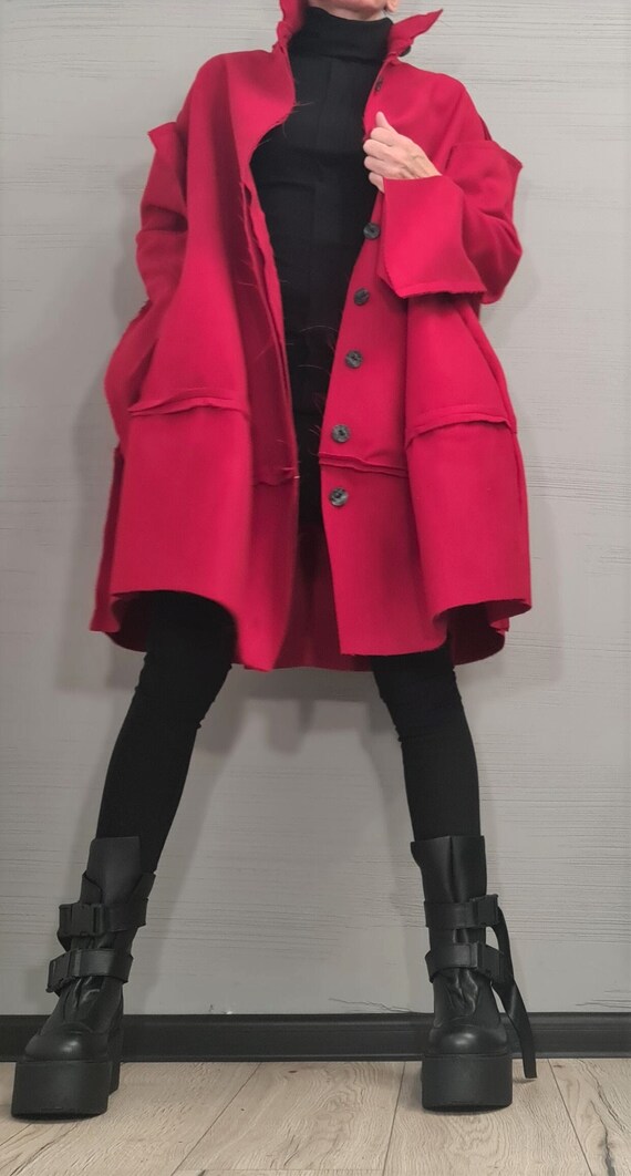 Extravagant Deconstructed Coat RED Coat Wool Coat Winter | Etsy