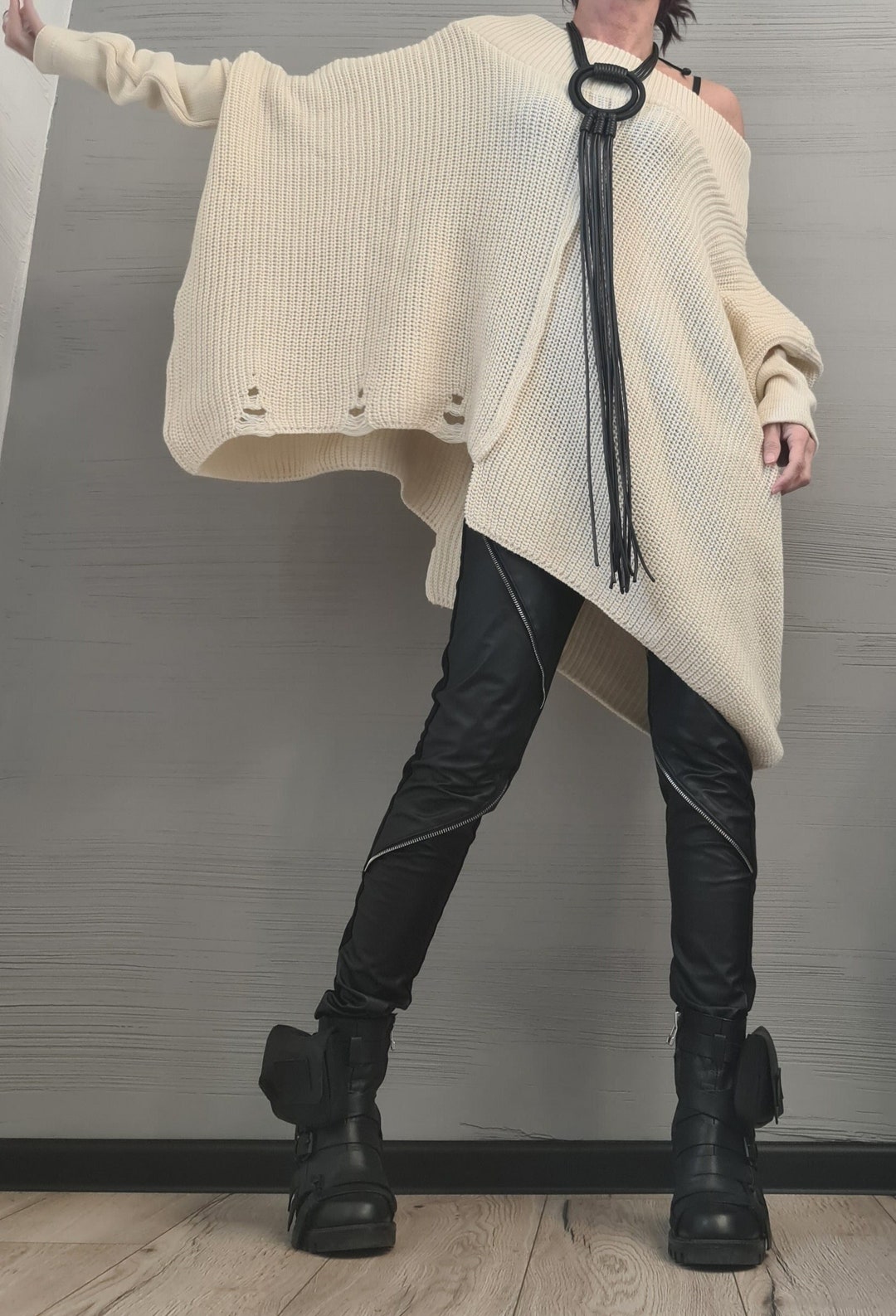 Asymmetrical Beige Tunic, Avant Garde Tunic, Knitted Tunic ...