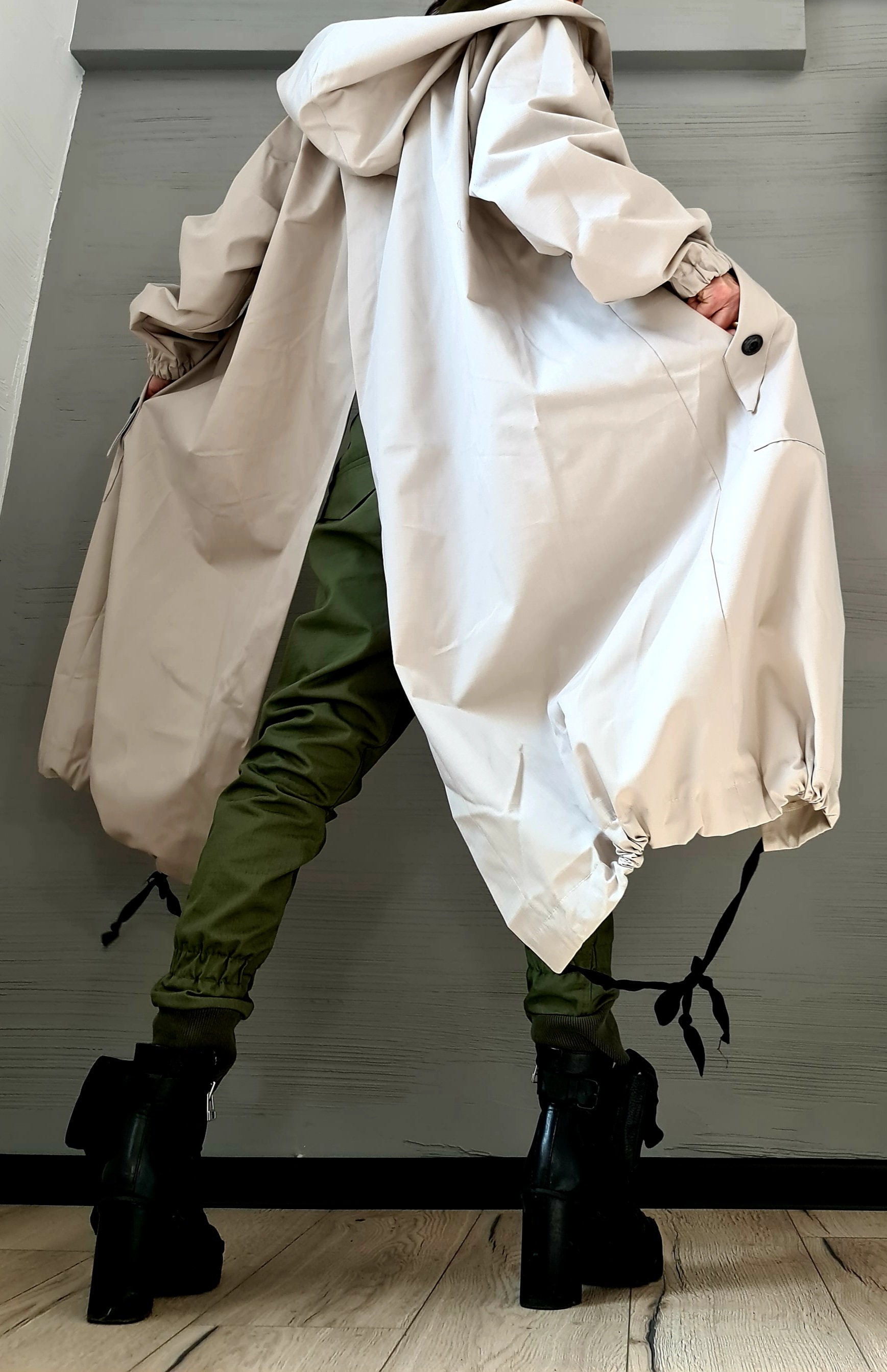 Extravagant Long Loose Hooded Jacket , Spring Blazer, Asymmetrical ...