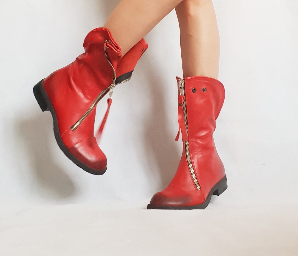 Women Red Shoes Leather Shoes Red Booties Extravagant | Etsy