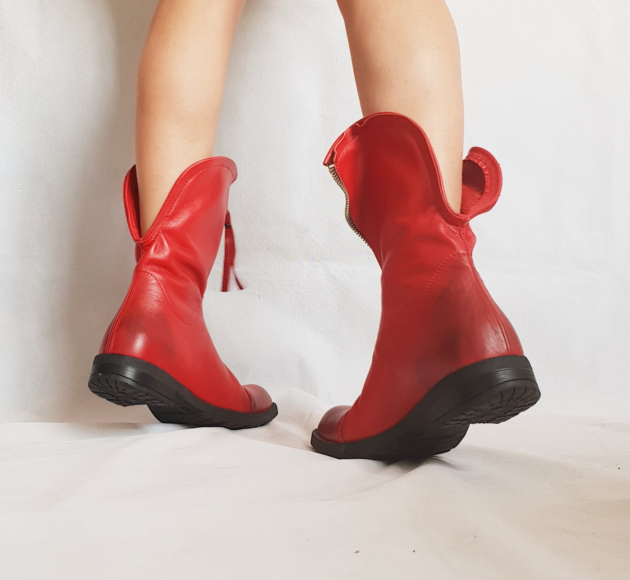 Women Red Shoes Leather Shoes Red Booties Extravagant - Etsy