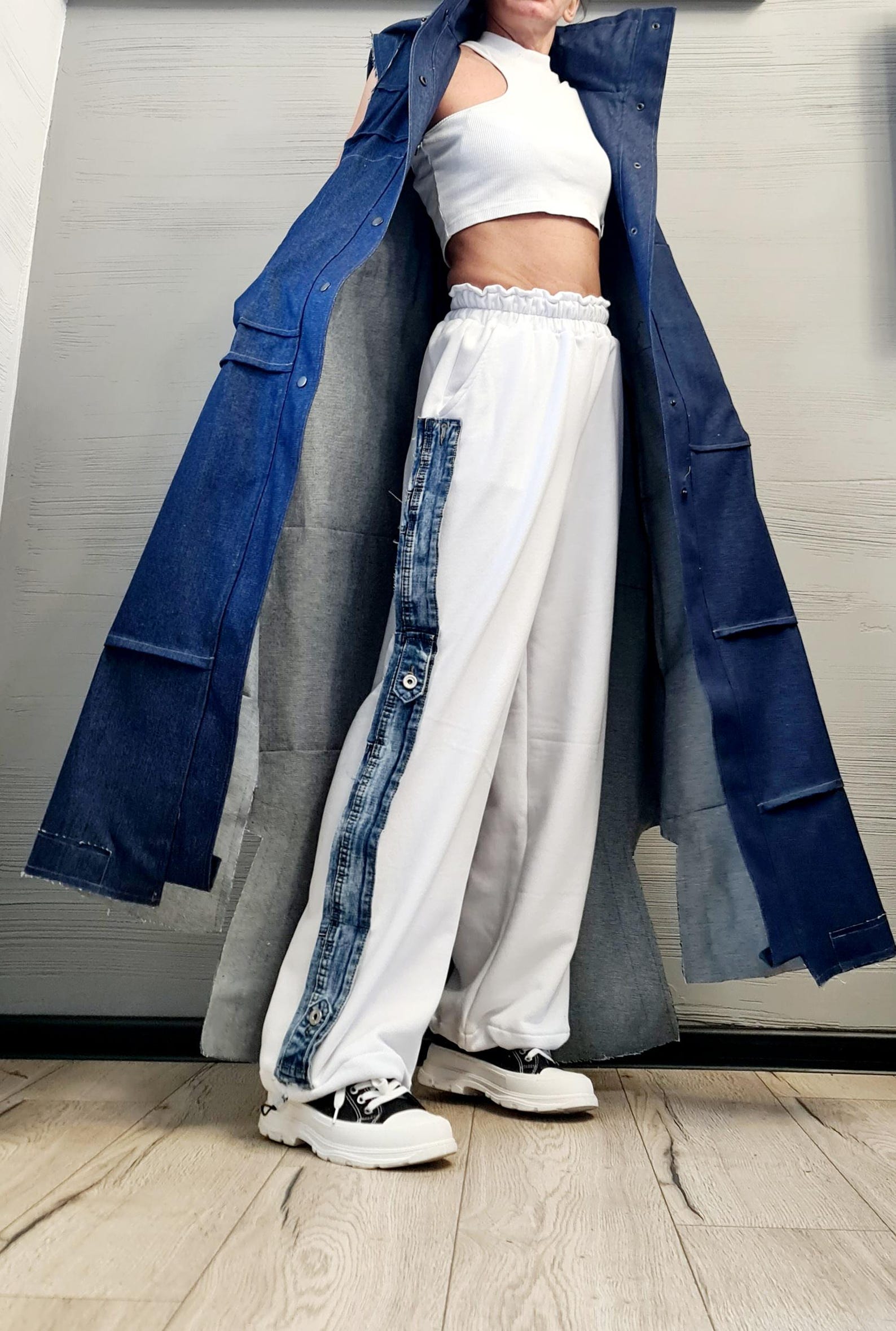 New Collection Denim Hooded Vest, Extravagant Long Loose Vest, Avant ...
