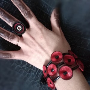 Red Leather Set, Bracelet Ring, Extravagant Leather Jewelry Set ...
