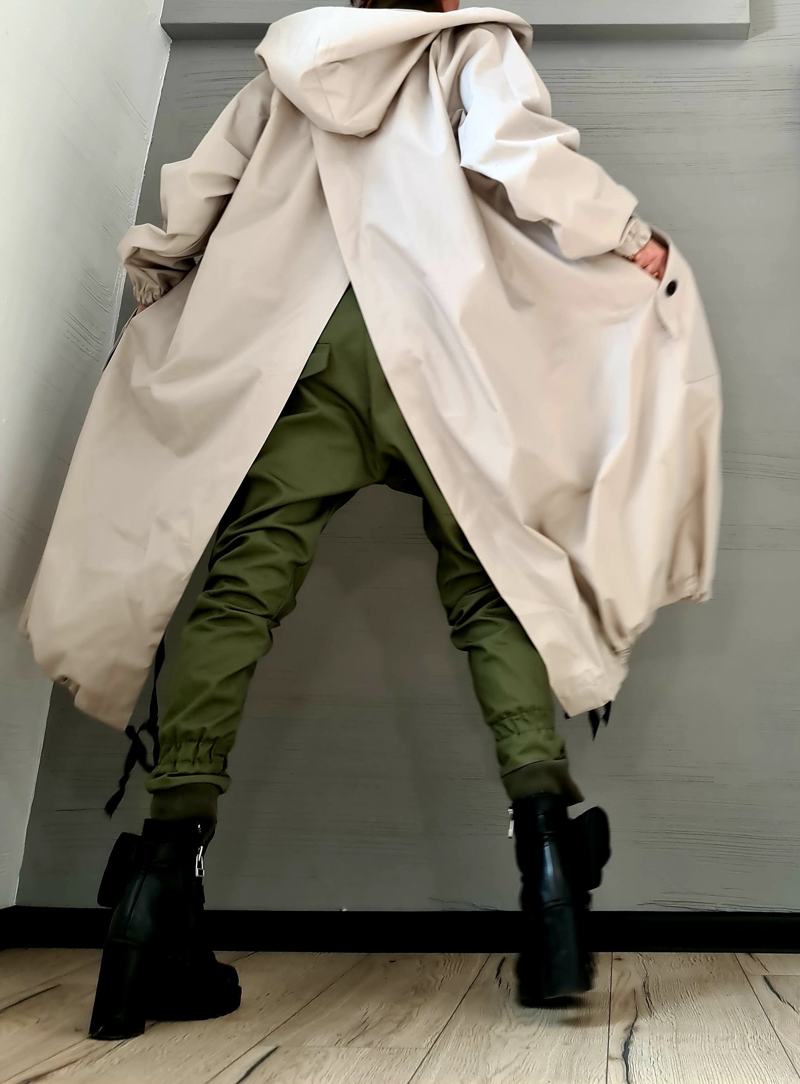 Extravagant Long Loose Hooded Jacket , Spring Blazer, Asymmetrical ...