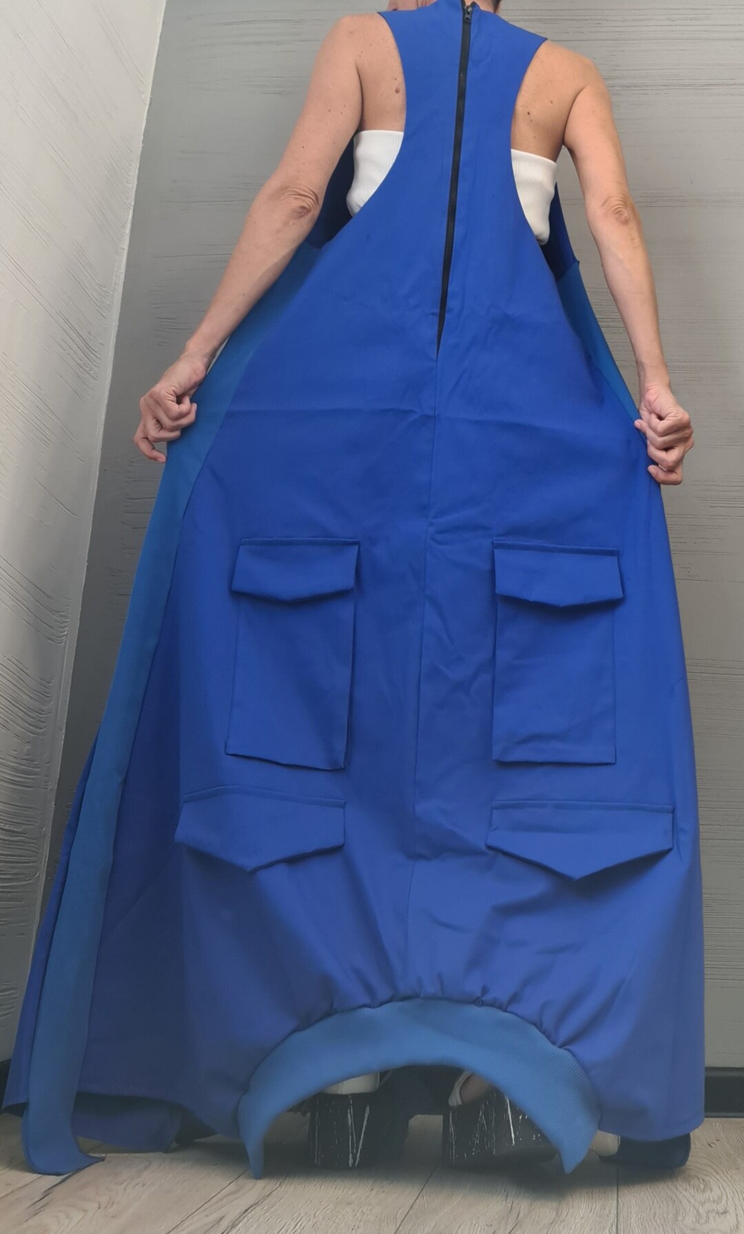 Blue Deconstructed Dress, Long Loose Dress, Pockets Dress, Asymmetric ...