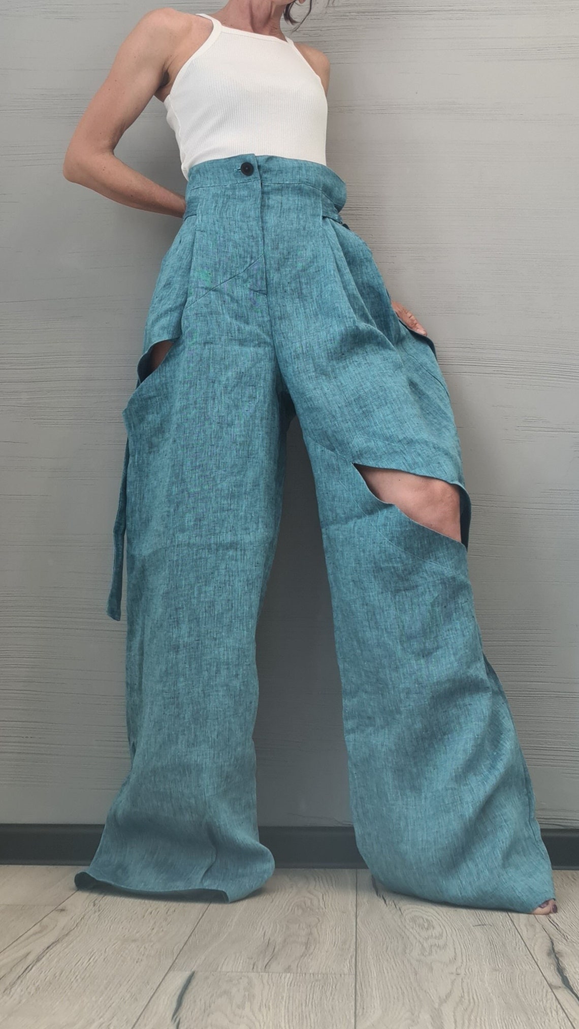 New Collection Turquoise Blue Lenin Extravagant Pants Harem - Etsy