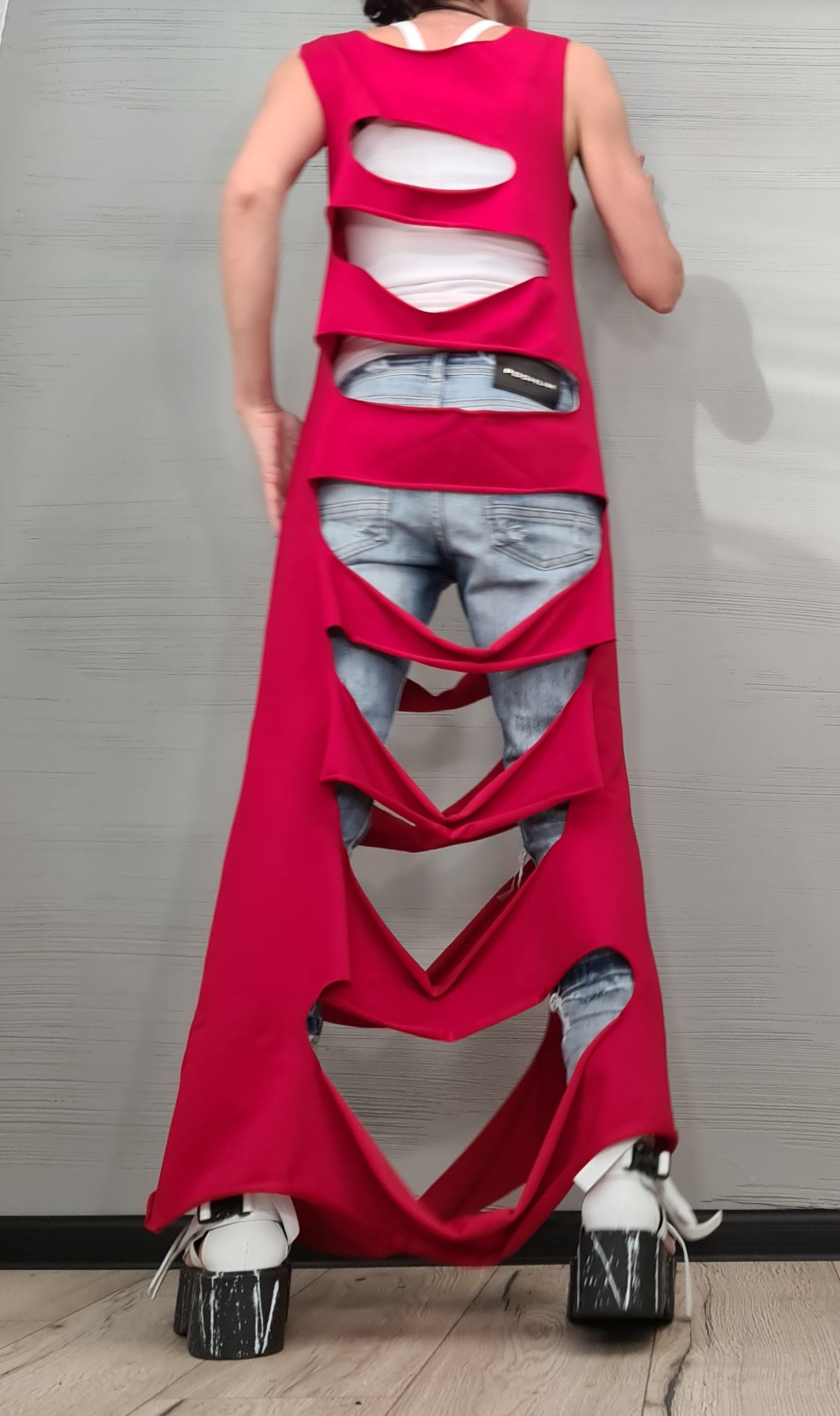Asymmetric Red Top Extravagant Top Futuristic Clothing | Etsy
