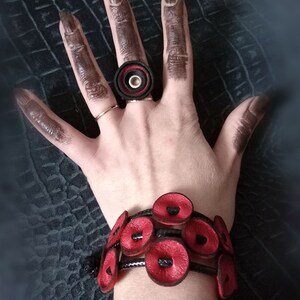 Red Leather Set, Bracelet Ring, Extravagant Leather Jewelry Set ...