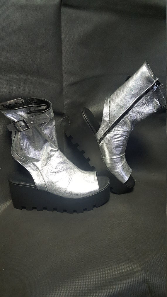 Silver Platform Leather Sandals Extravagant Sandals Open Toe | Etsy