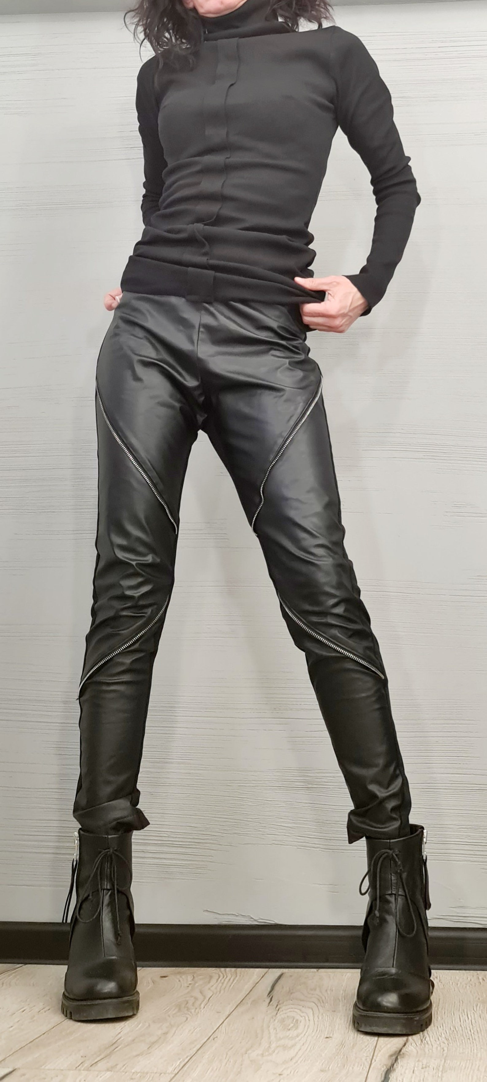 NEW COLLECTION Autumn Winter Black Extra Long Leggings, Eco Leather ...