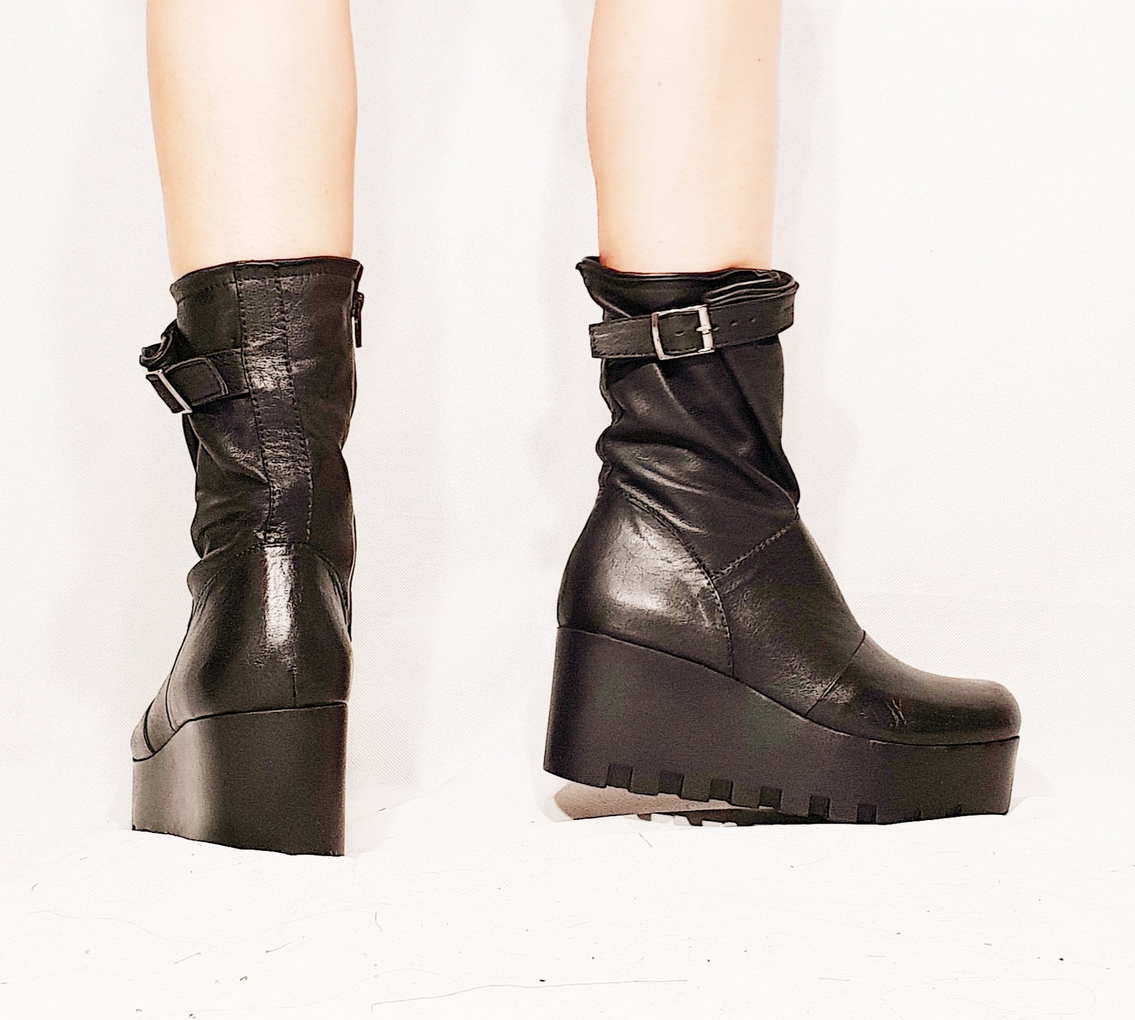 Black Leather Shoes Platform All Seasons Gothic Booties - Etsy