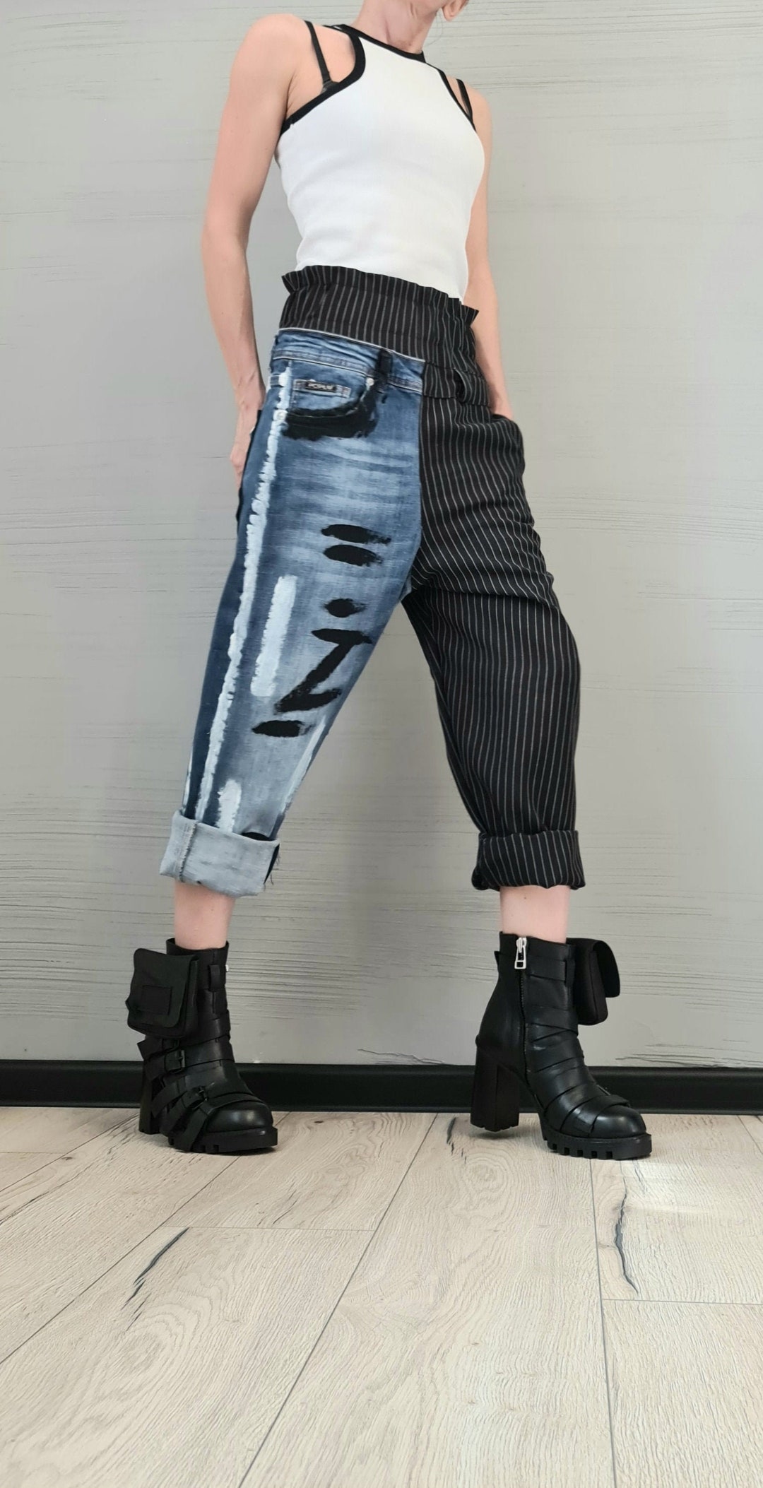 Painted Denim Bottoms, Deconstructed Avant Garde Pants, Street Style ...