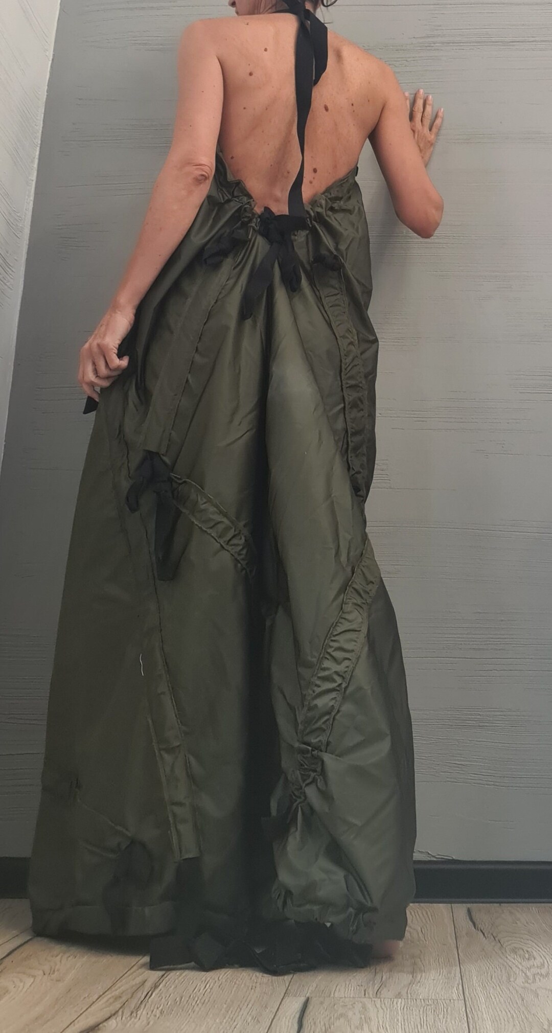 Military Green Maxi Dress, Kaftan Dress, Bare Back, Sleeveless Dress ...