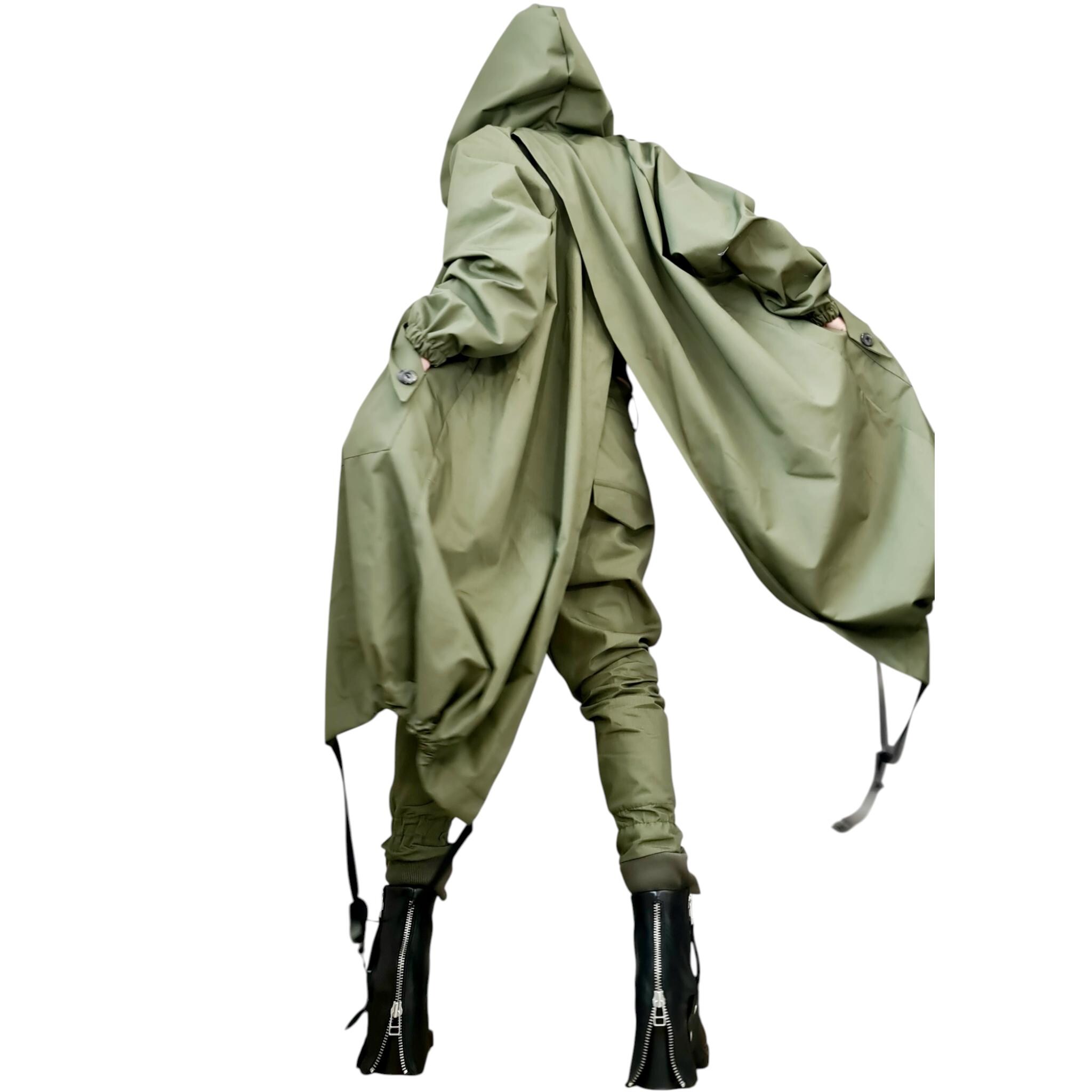 Military Trench Coat Set, Avantgarde Cargo Pants and Hooded Jacket ...