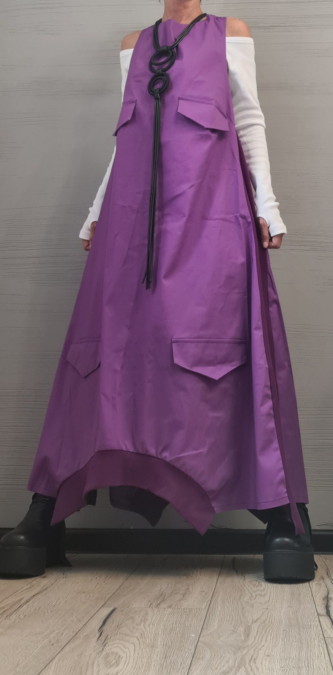 Deconstructed Dress, Long Loose Dress, Outside Pockets Dress ...